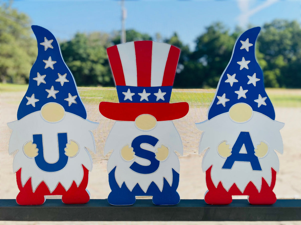 Patriotic USA Gnome Set PVC Yard Art - T&T CNC Design Studio